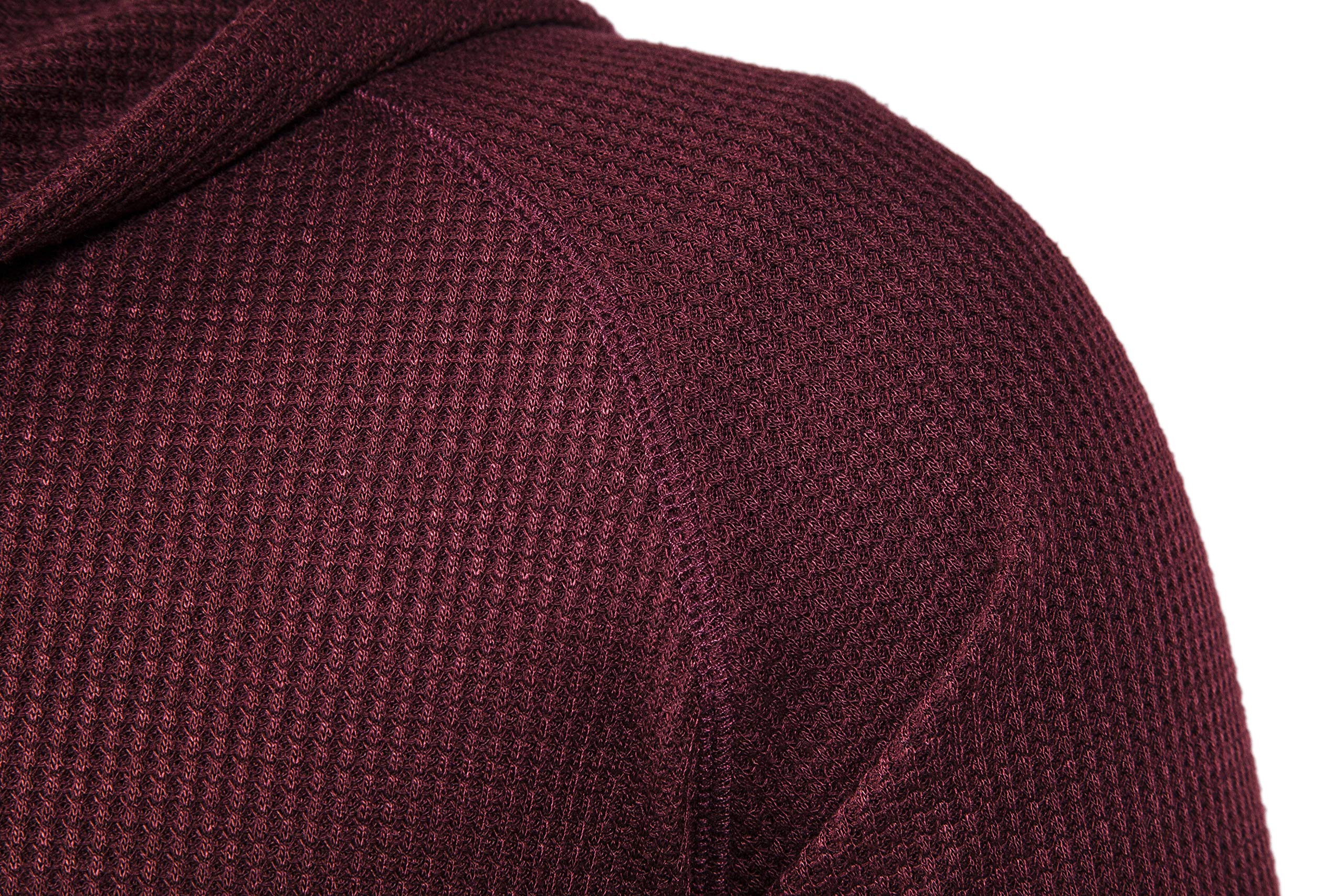 DELCARINO Men's Causal Pullover Hoodie Lightweight Solid Color Hooded Sweatshirt Tops Long Sleeve Waffle-Knit Henley Shirt (Large, Wine)