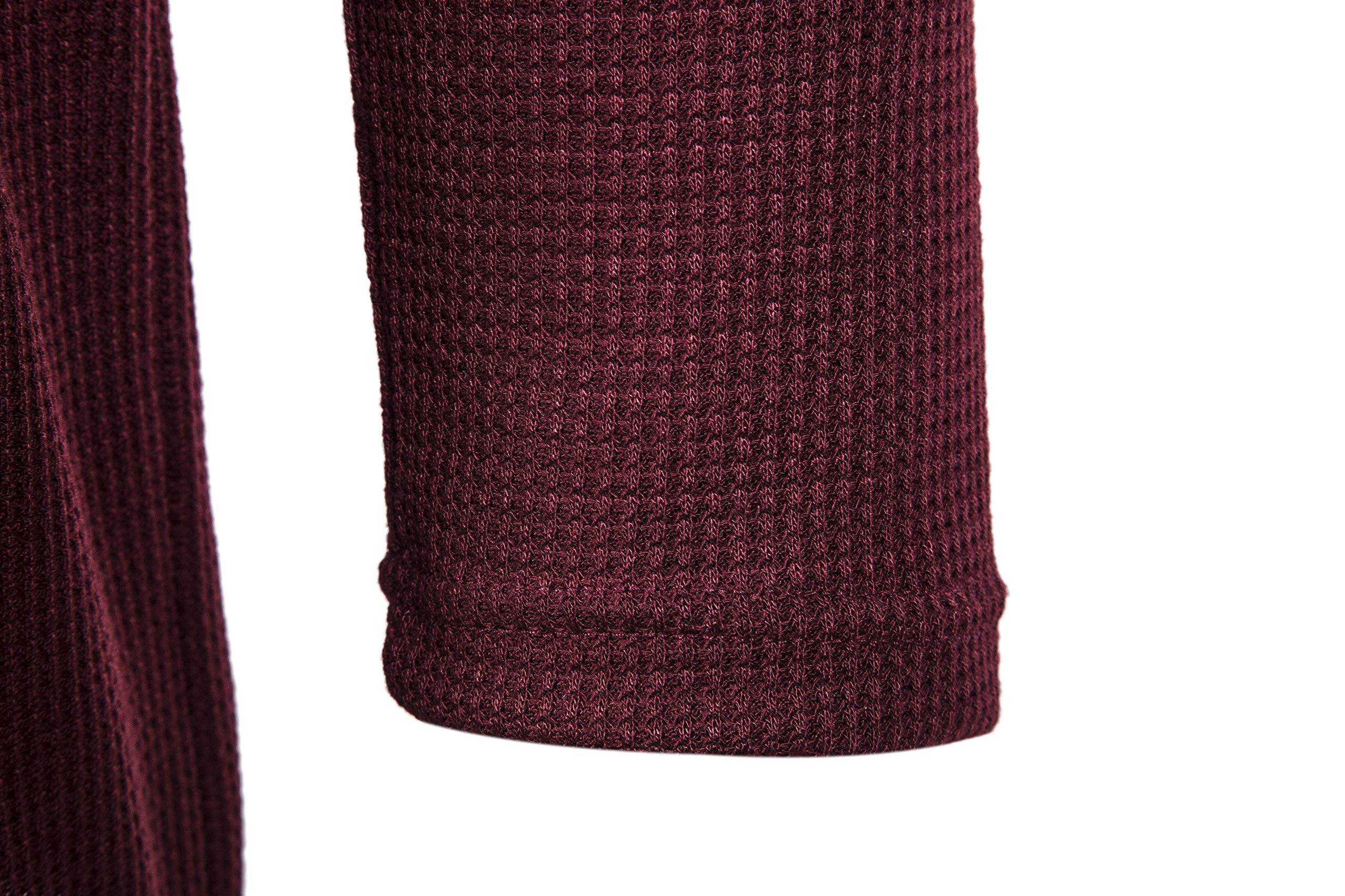 DELCARINO Men's Causal Pullover Hoodie Lightweight Solid Color Hooded Sweatshirt Tops Long Sleeve Waffle-Knit Henley Shirt (Large, Wine)