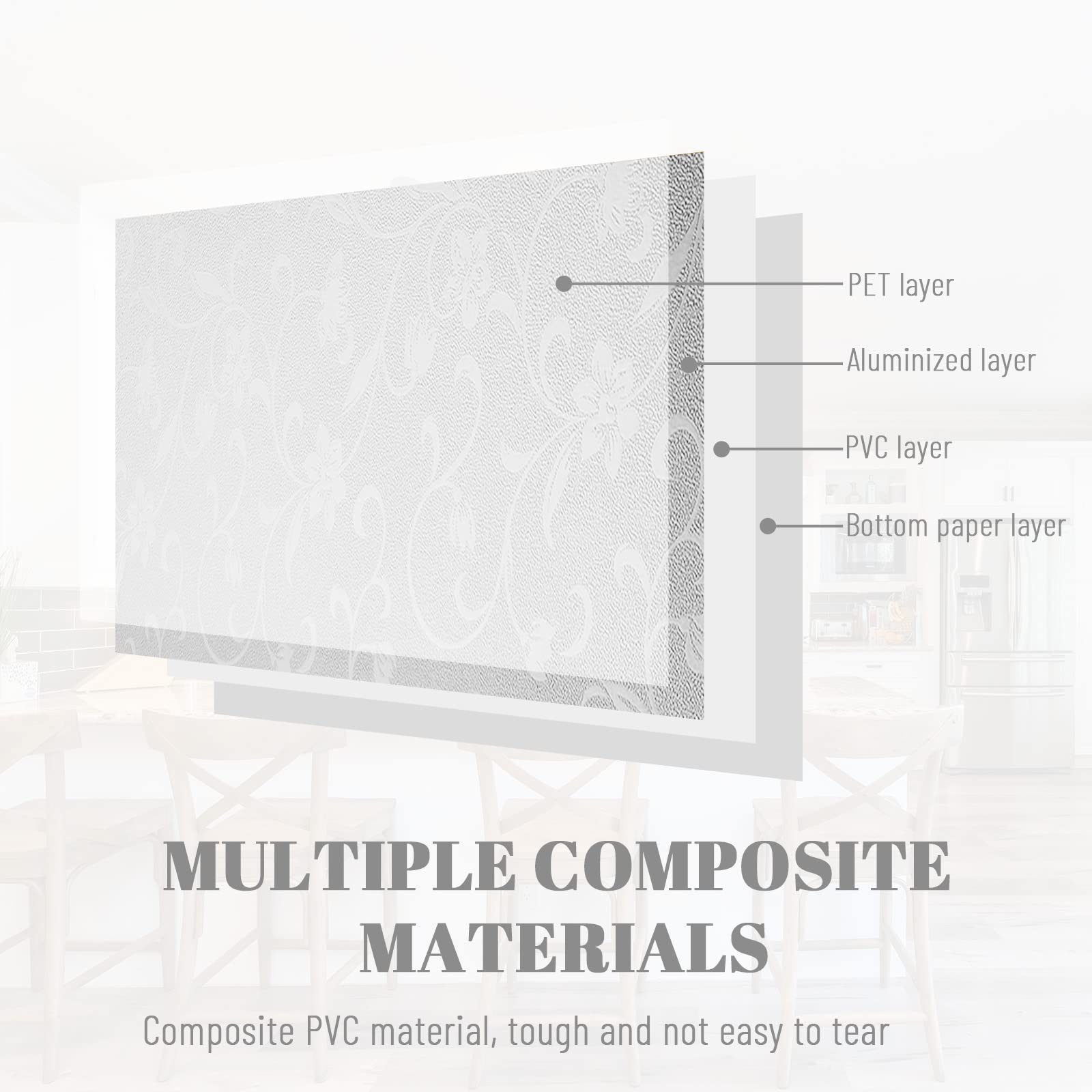 Oil Proof Kitchen Backsplash Wallpaper 15.7x196.8in/0.4x5m, Aluminum Foil Contact Paper, Peel and Stick Backsplash for Countertop, Kitchen Wall Sticker for Shelf (Silver)