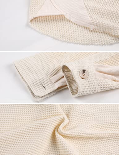 Freyhem Women's Oversized Waffle Knit Shacket One Scout Jacket Boyfriend Button Down Long Dolman Sleeve Shirts(Beige-L)
