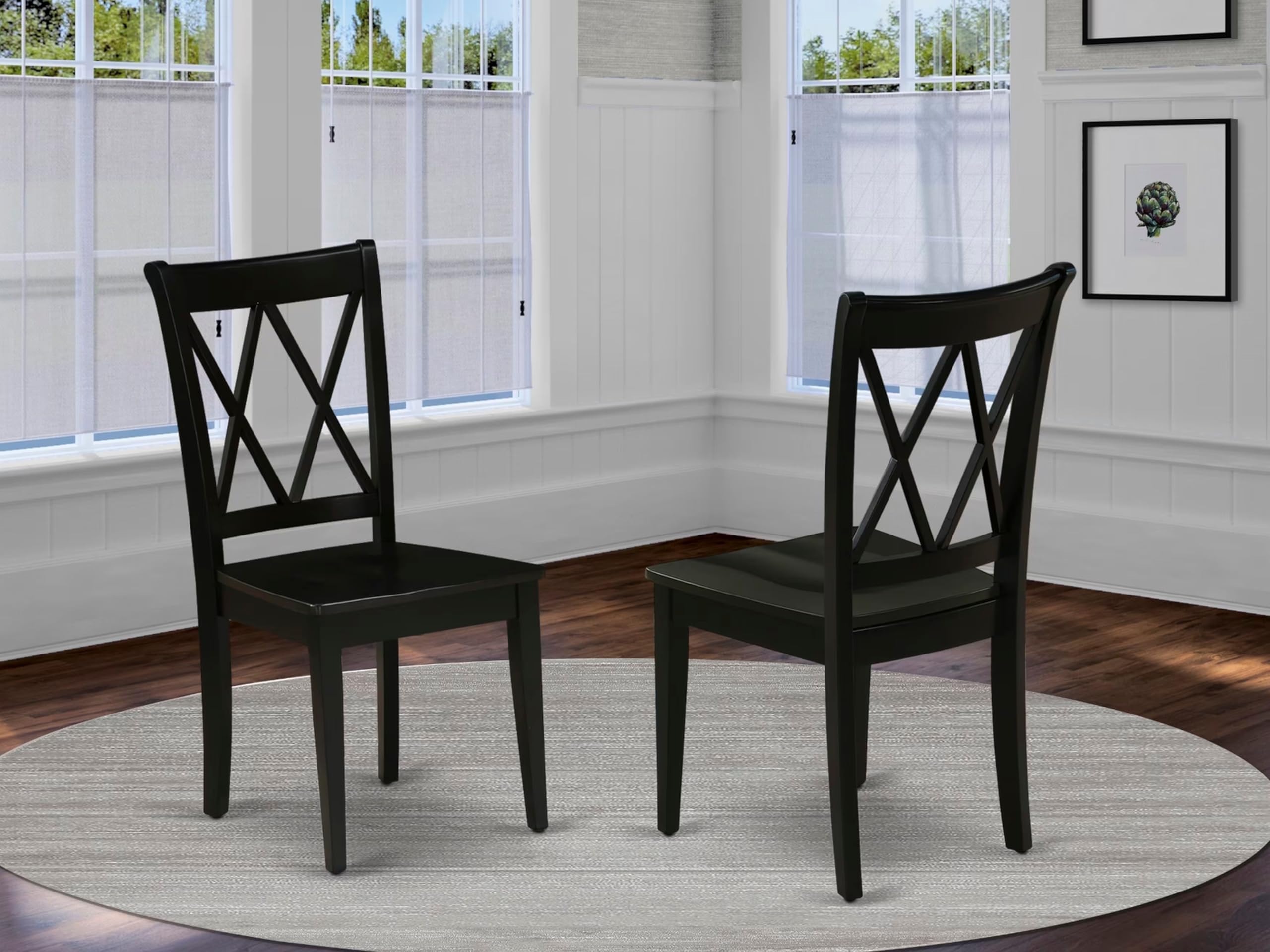 East West Furniture Clarksville Double X-back Kitchen Chairs in Black Finish (Set of 2)
