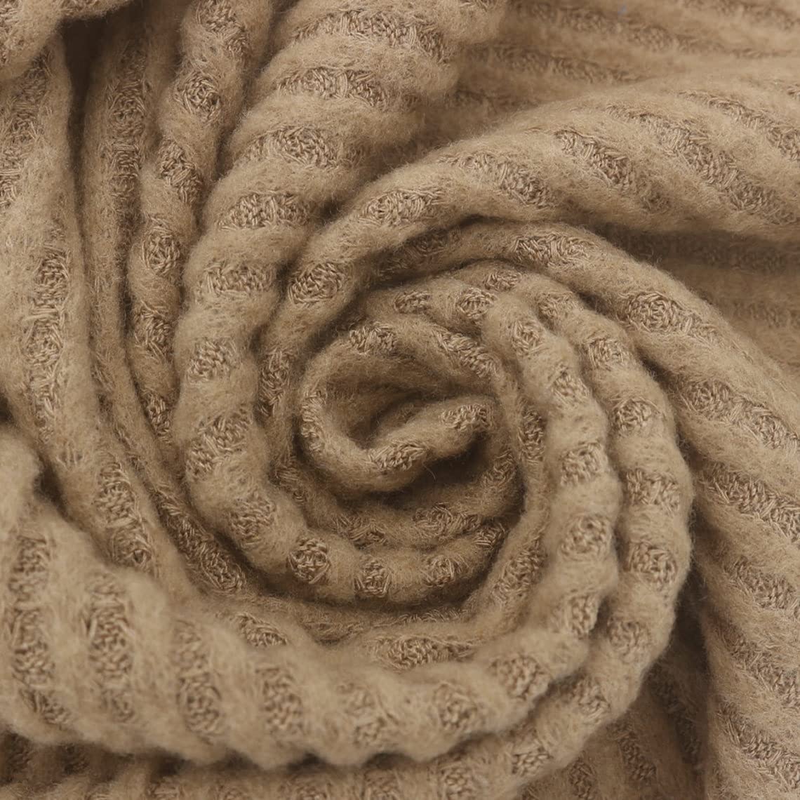 Solid Waffle Brush Poly Rayon Spandex Knit Fabric (Sample Swatch (7"x10" Inches), Camel)