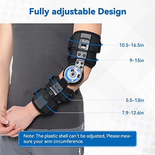 Orthomen Hinged ROM Elbow Brace, Adjustable Post OP Elbow Brace Stabilizer Splint Arm Injury Recovery Support After Surgery Fracture Rehabilitation (Left)