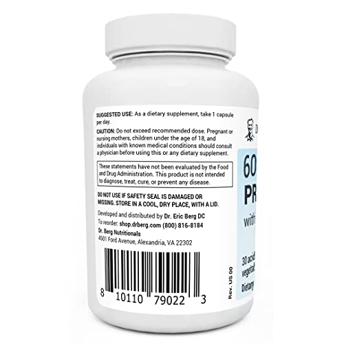 Dr. Berg's Probiotic Capsules with 60 Billion Probiotics - Probiotics for Digestive Health with 10 Prebiotics and Probiotics Strains - Probiotic Nutritional Supplements - 30 Vegetable Capsules