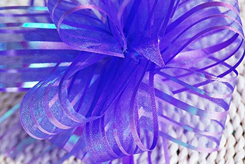 GUZON 12 Pieces Purple Pull Bow Large Organza Wrapping Pull Bow with Ribbon for Wedding Gift Baskets, 6 Inches Diameter