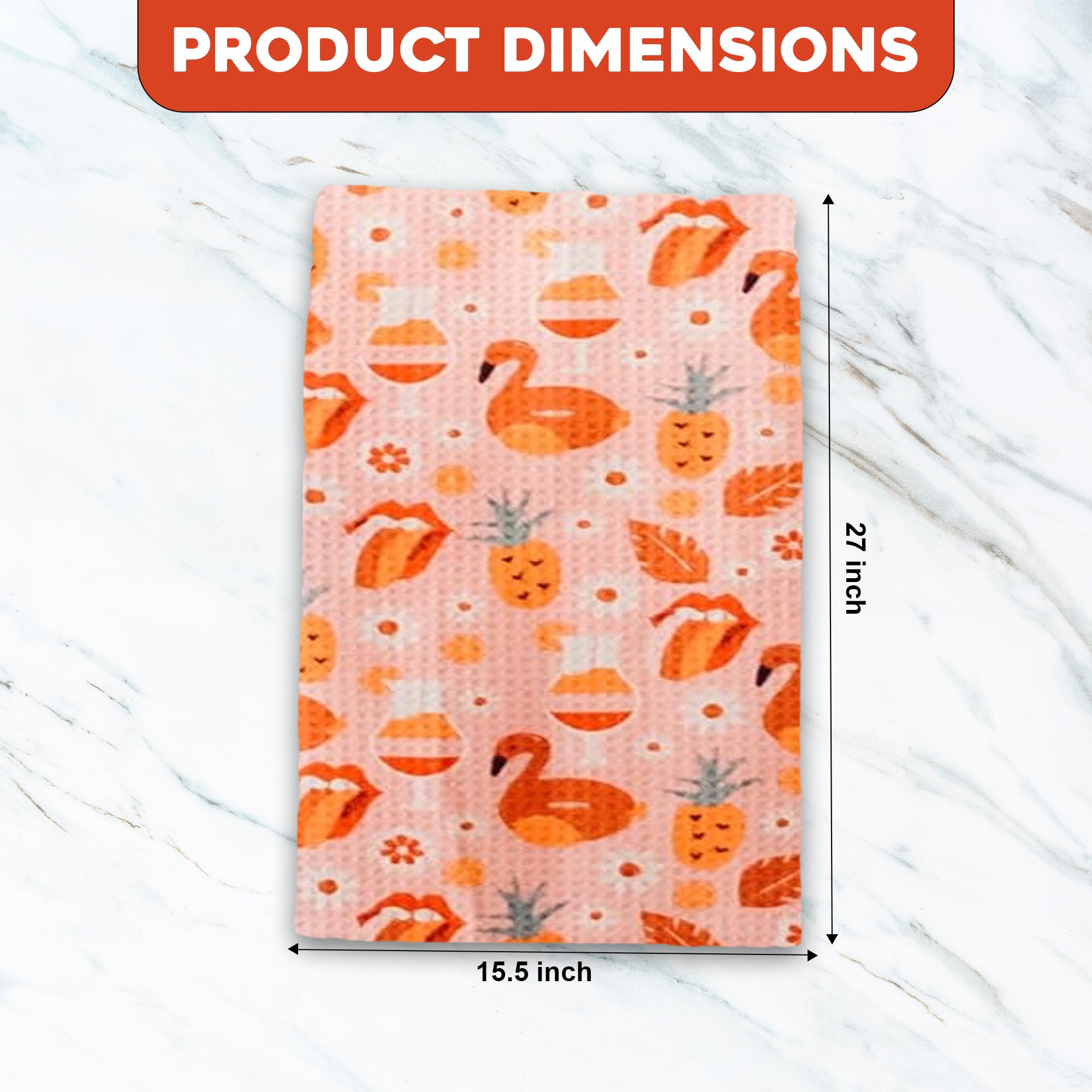 Wildflowers Microfiber Kitchen Towels | Pink & Orange Color Pattern| Waffle Fabric Tea Towel | Super Absorbent, Soft, and Scratch-Free Dish Towels | Perfect for Bath, Home and Kitchen (Pack of 2)
