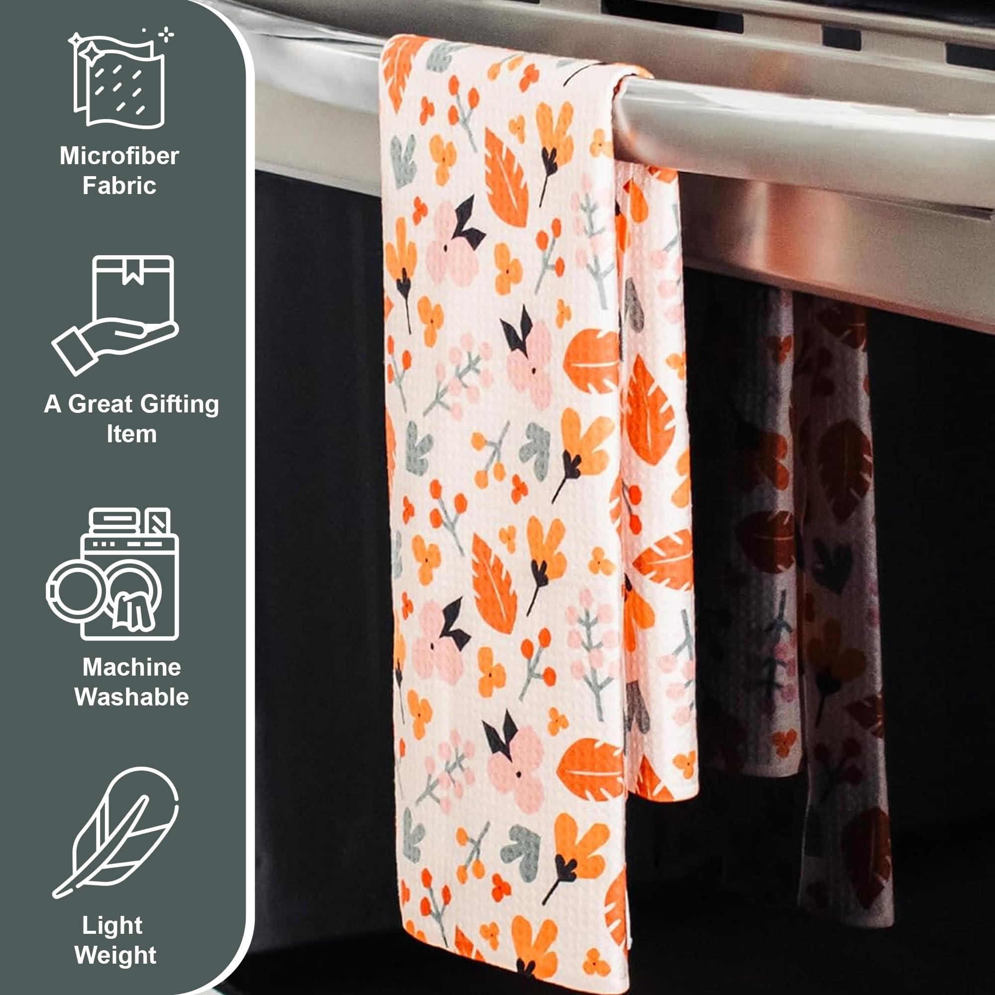 Wildflowers Microfiber Kitchen Towels | Pink & Orange Color Pattern| Waffle Fabric Tea Towel | Super Absorbent, Soft, and Scratch-Free Dish Towels | Perfect for Bath, Home and Kitchen (Pack of 2)