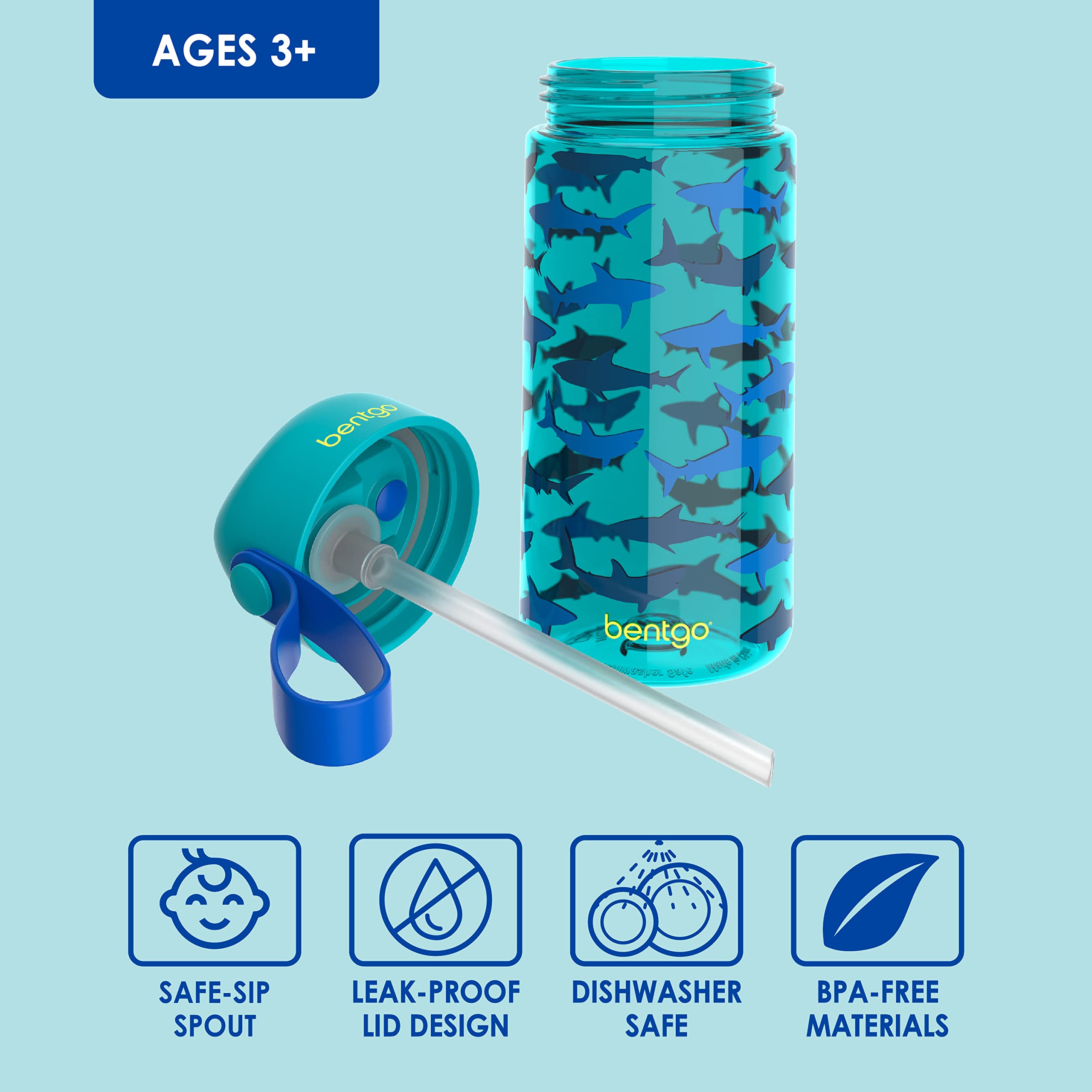 Bentgo® Kids Lunch Bag Set Water Bottle - New & Improved 2023 (Shark)