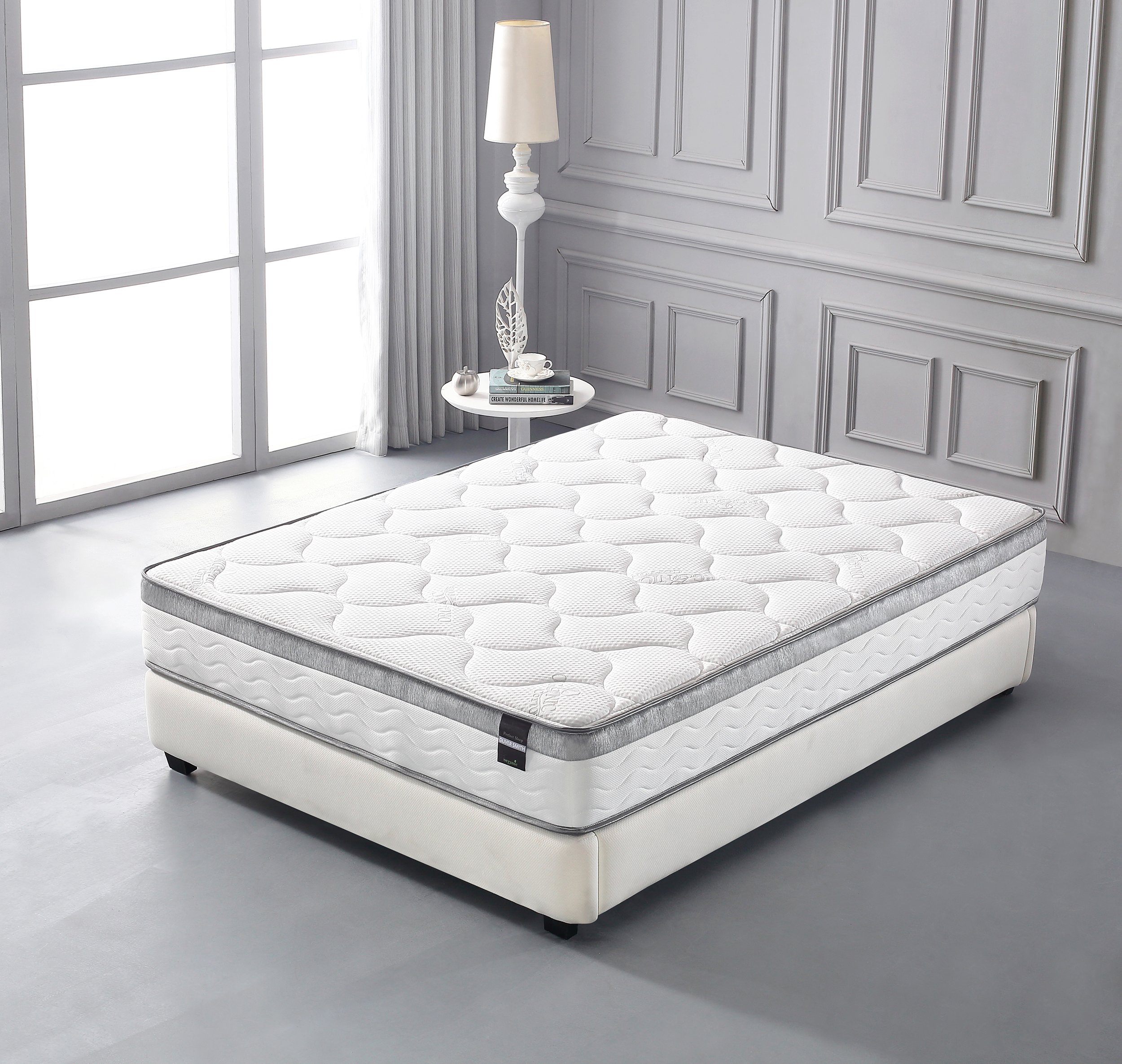 Oliver Smith - Organic Cotton - 10 Inch - Perfect Sleep - Comfort Plush Euro Pillow Top - Cool Memory Foam & Spring Mattress - Green Foam Certified - Queen