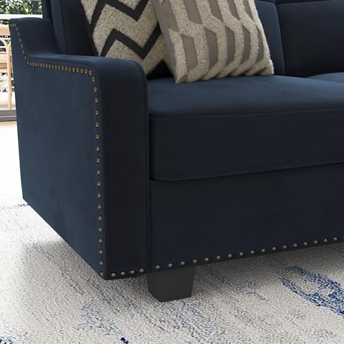 HONBAY Convertible Sectional Sofa L Shaped Couch for Small Apartment Reversible Sectional Couch for Living Room,Velvet Dark Blue