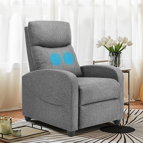 SMUG Recliner Chair Massage Reclining for Adults, Comfortable Fabric Recliner Adjustable Home Theater Seating Lounge with Padded Seat Backrest, Small Recliners for Living Room, Bedroom (Deep Grey)