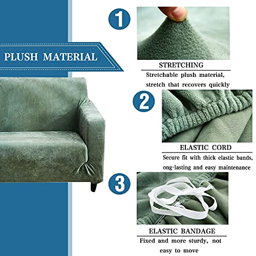 TVPFM Stretch Sofa Slipcover, Velvet Plush Washable Sofa Cover Soft Stretch Furniture Protector Sofa Slipcover for Pets Cat Dog-Blue-4 Seater