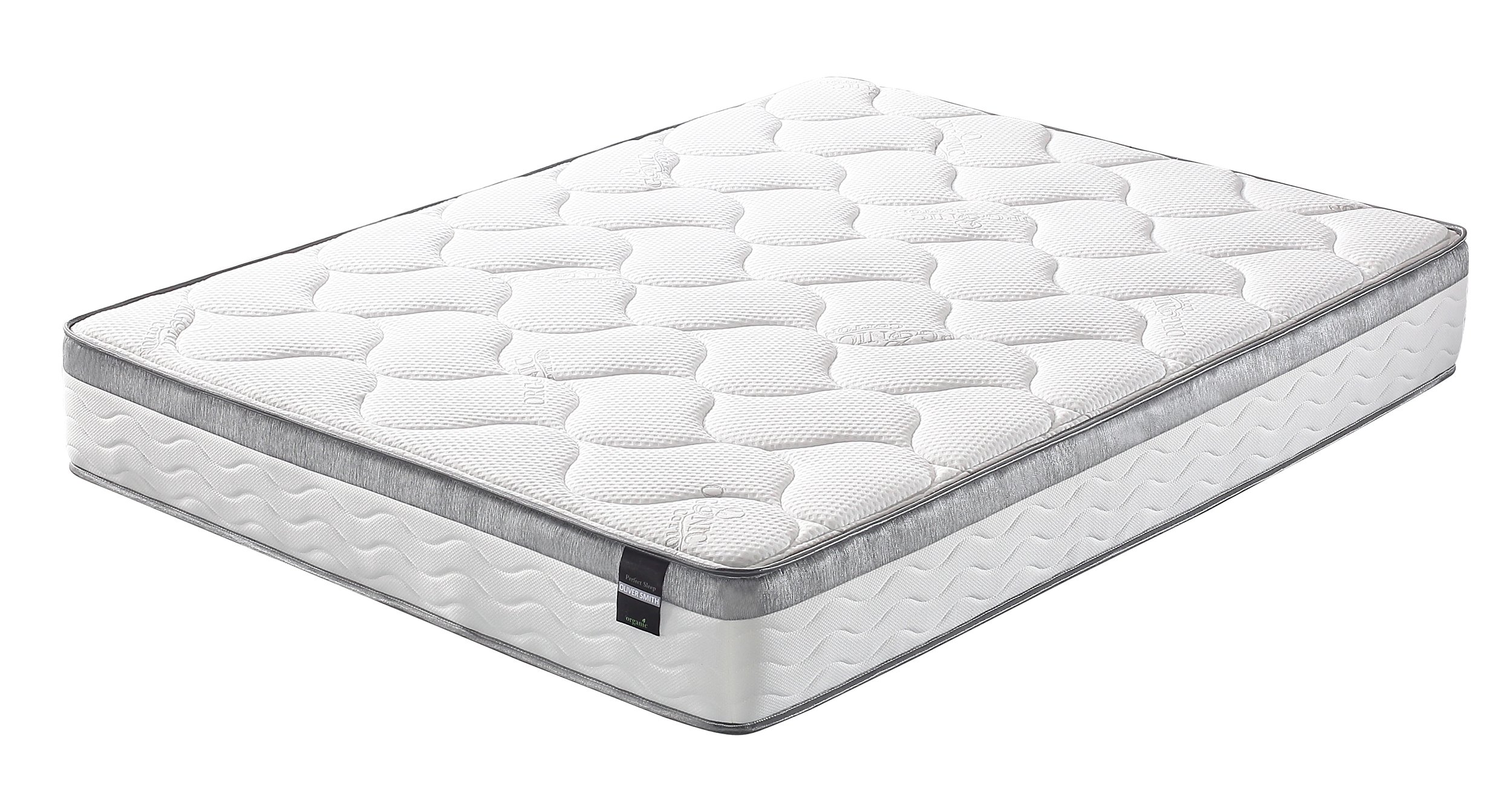 Oliver Smith - Organic Cotton - 10 Inch - Perfect Sleep - Comfort Plush Euro Pillow Top - Cool Memory Foam & Spring Mattress - Green Foam Certified - Queen