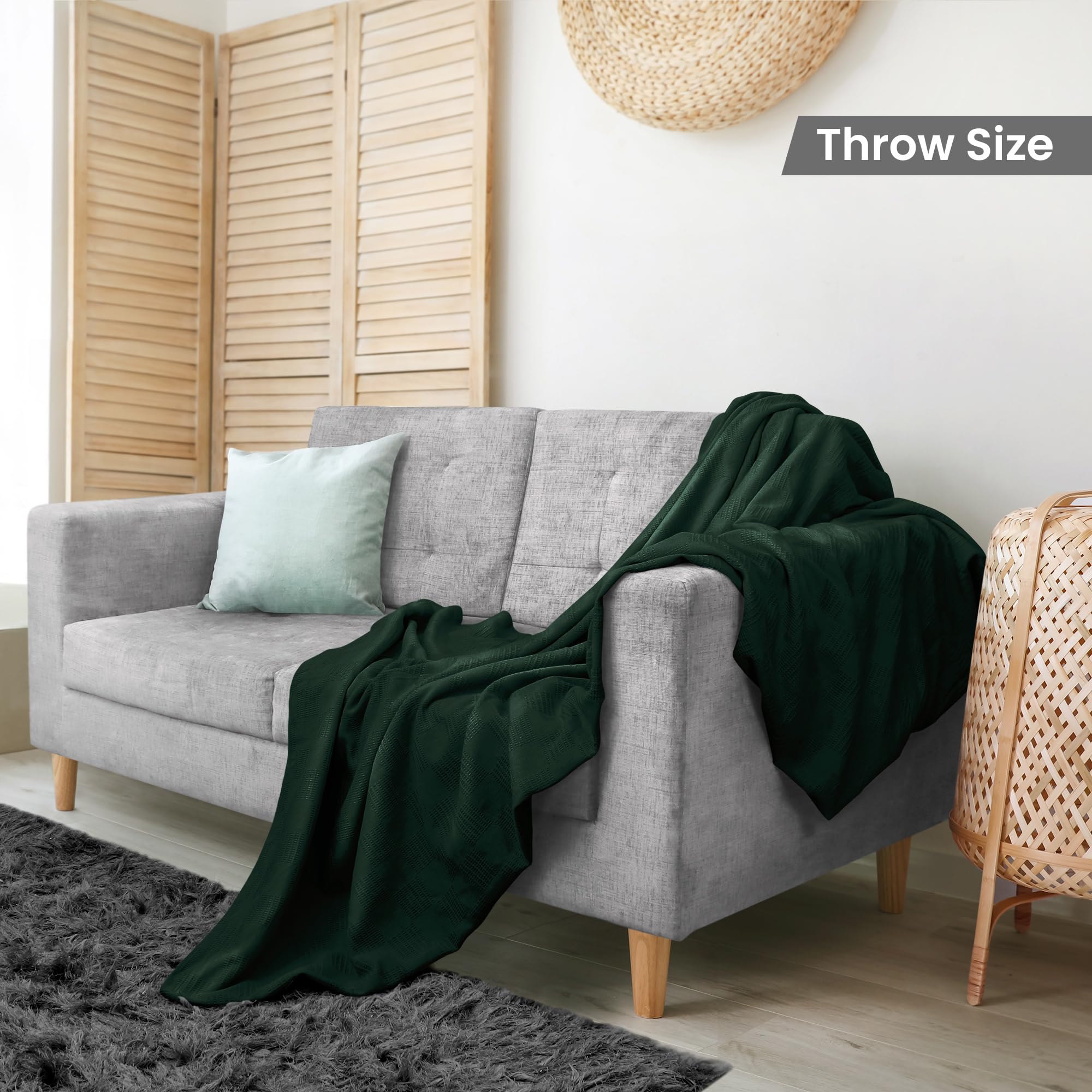 Utopia Bedding Forest Green 100% Cotton Blanket [Throw Size - 60x50 Inch] 350GSM Lightweight, Soft and Breathable Thermal Blanket for All Seasons