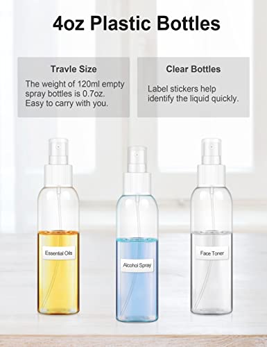 ZLEVEAYN 4oz Plastic Spray Bottles Fine Mist 12 Pack Refillable Empty Travel Size Containers Leak Proof for Toiletries Perfume Essential Oil Alcohol Hair Spray