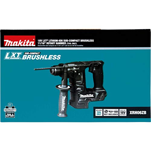 Makita XRH06ZB 18V LXT Lithium-Ion Sub-Compact Brushless Cordless 11/16" Rotary Hammer, Accepts Sds-Plus Bits, Tool Only