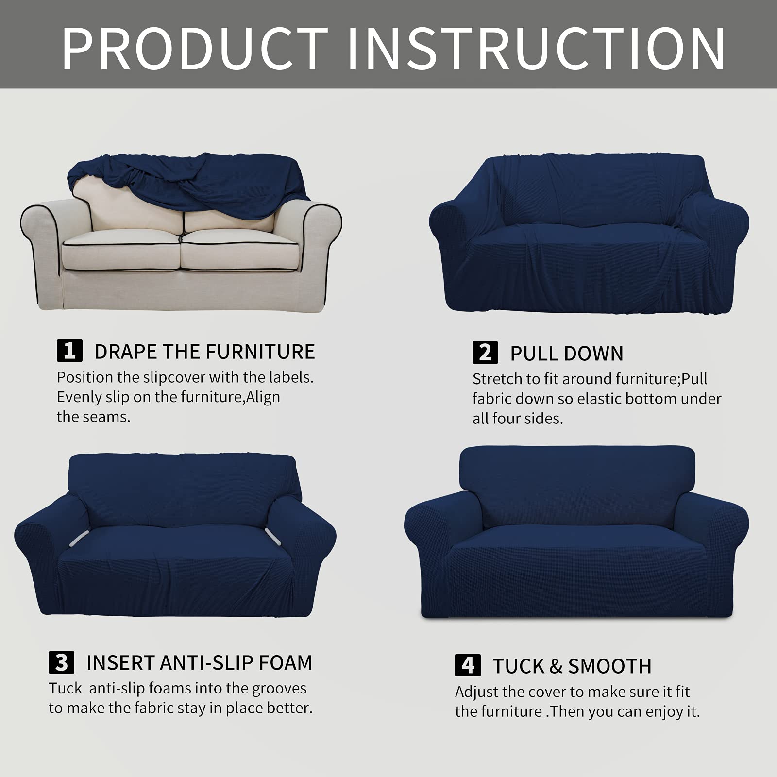 Easy-Going Stretch Chair Sofa Slipcover 1-Piece Couch Sofa Cover Furniture Protector Soft with Elastic Bottom for Kids, Pet. Spandex Jacquard Fabric Small Checks (Chair, Navy)