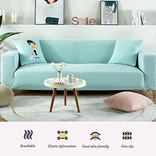 Jacquard High Stretch Sofa Slipcover, Thick Soft Sofa Slipcover Furniture Protector Washable for Living Room Pets Cat Dog-Blue-4 Seater
