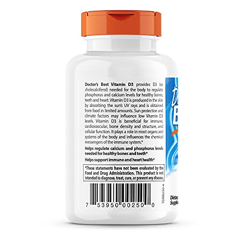 Doctor's Best Vitamin D3 5,000 IU for Healthy Bones, Teeth, Heart and Immune Support, Non-GMO, Gluten-Free, Soy Free, 360 Count (Pack of 1)