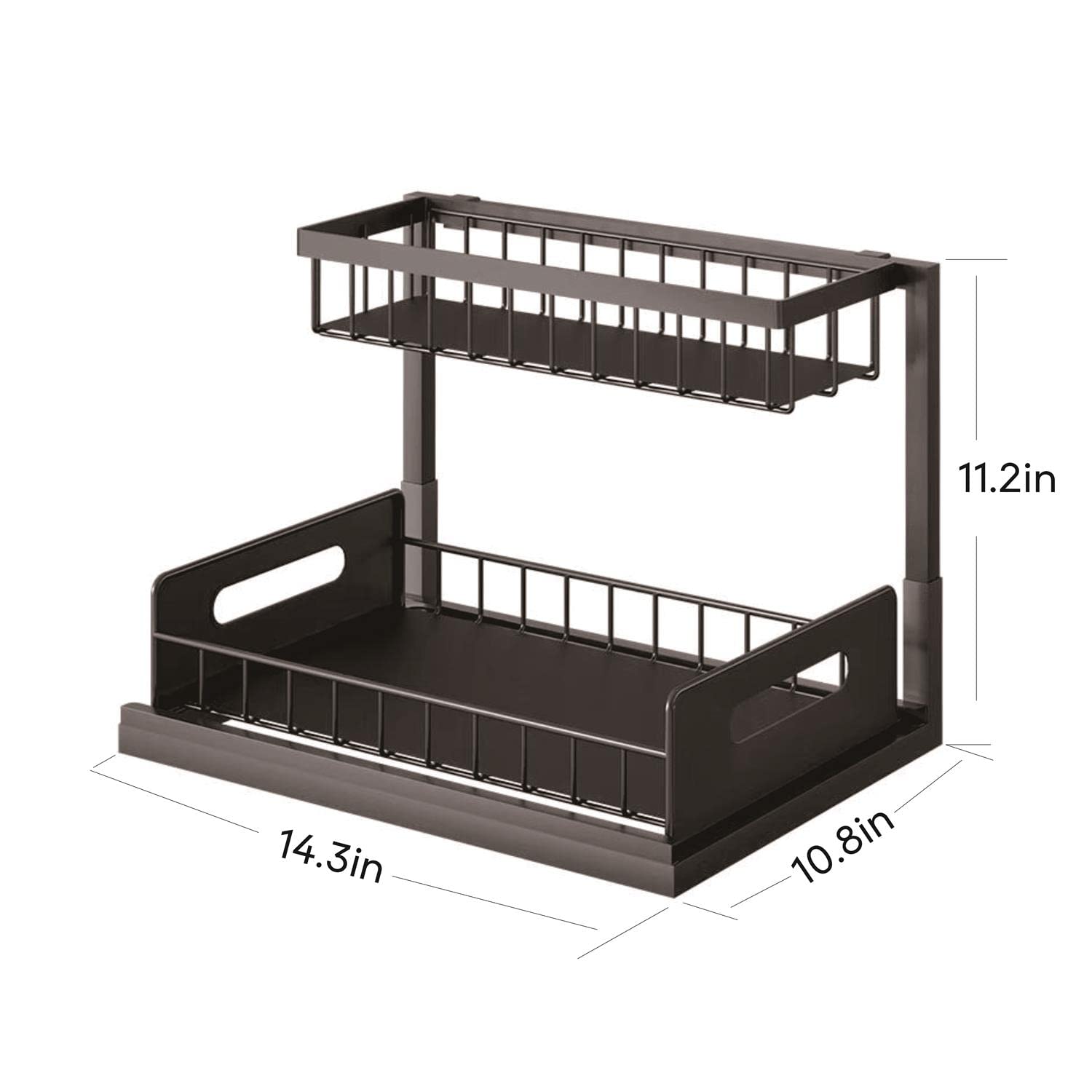 Under Sink Cabinet Organizer 2 Tier Pull Out Cabinet Organizer Cabinet Storage Shelf Multi-purpose Storage Shelf for Bathroom Kitchen (Black)