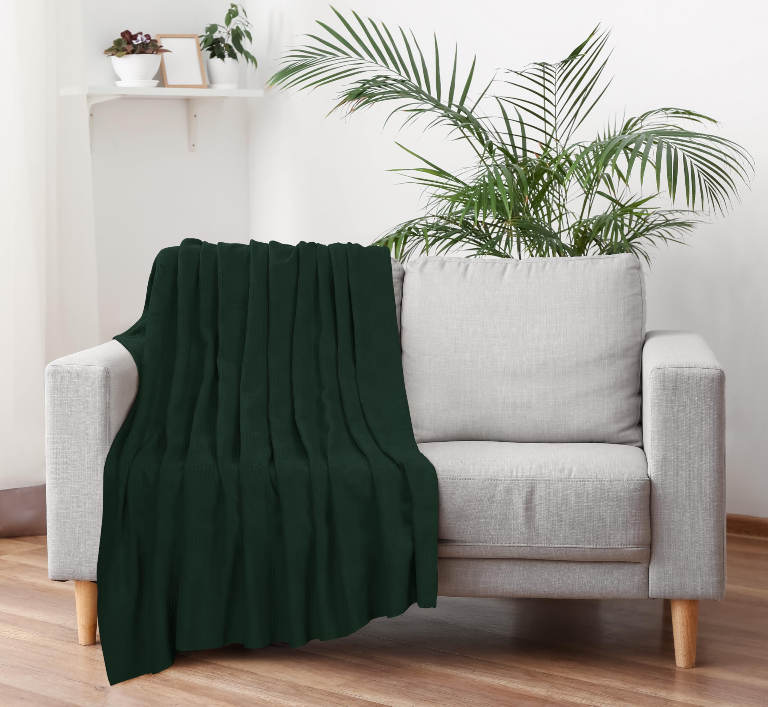 Utopia Bedding Forest Green 100% Cotton Blanket [Throw Size - 60x50 Inch] 350GSM Lightweight, Soft and Breathable Thermal Blanket for All Seasons