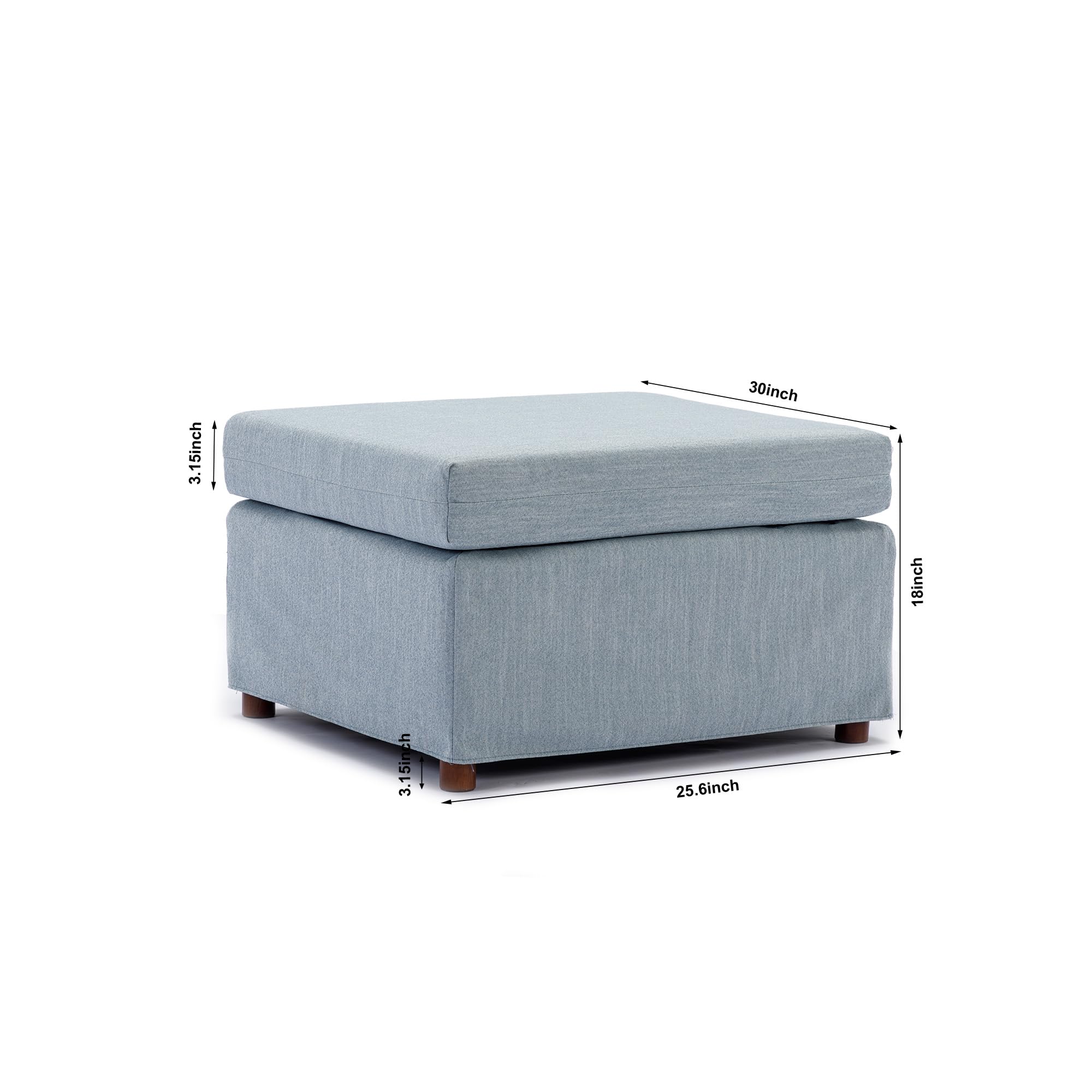 LIADTOP 4 Seater Module 1 Ottoman,Mid Century Modern Sectional Sofa Couch,for Living Room Bedroom Studio,Light Blue