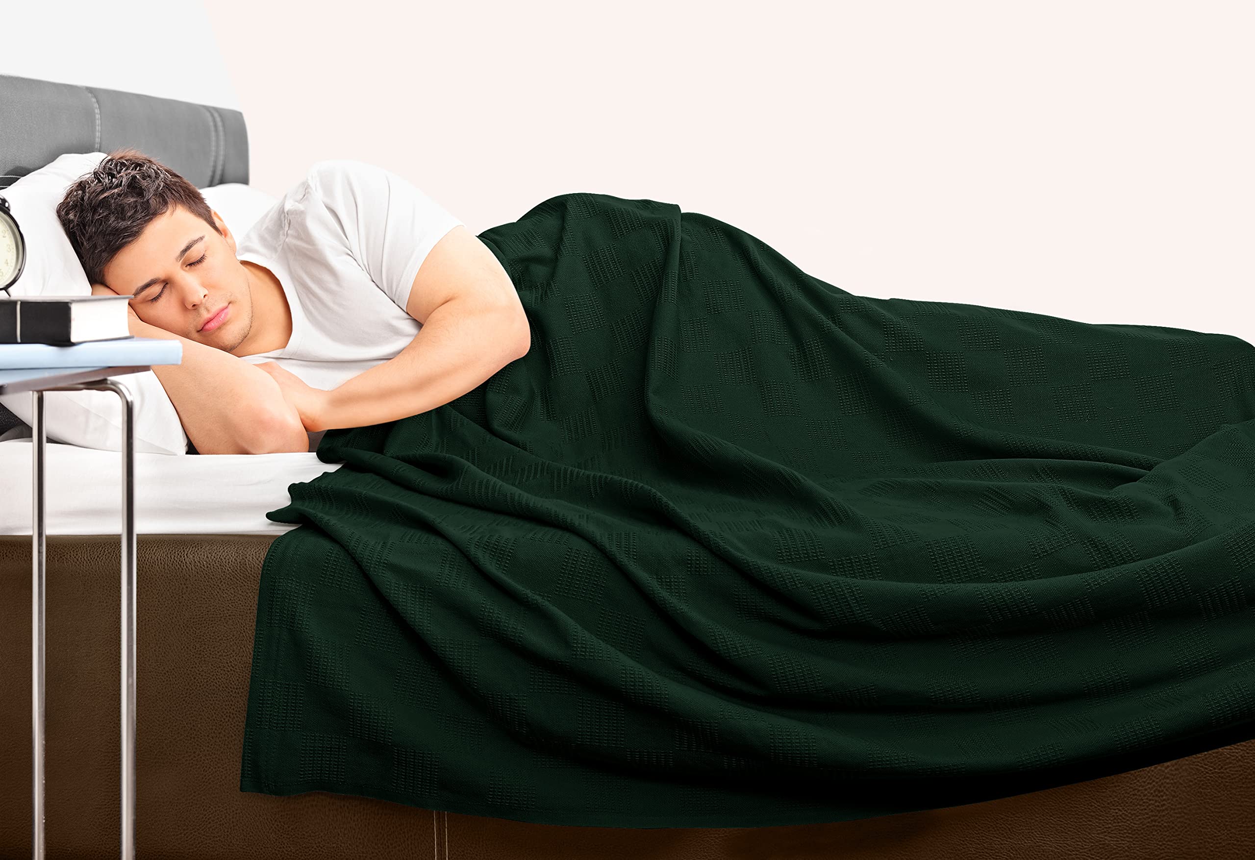 Utopia Bedding Forest Green 100% Cotton Blanket [Throw Size - 60x50 Inch] 350GSM Lightweight, Soft and Breathable Thermal Blanket for All Seasons