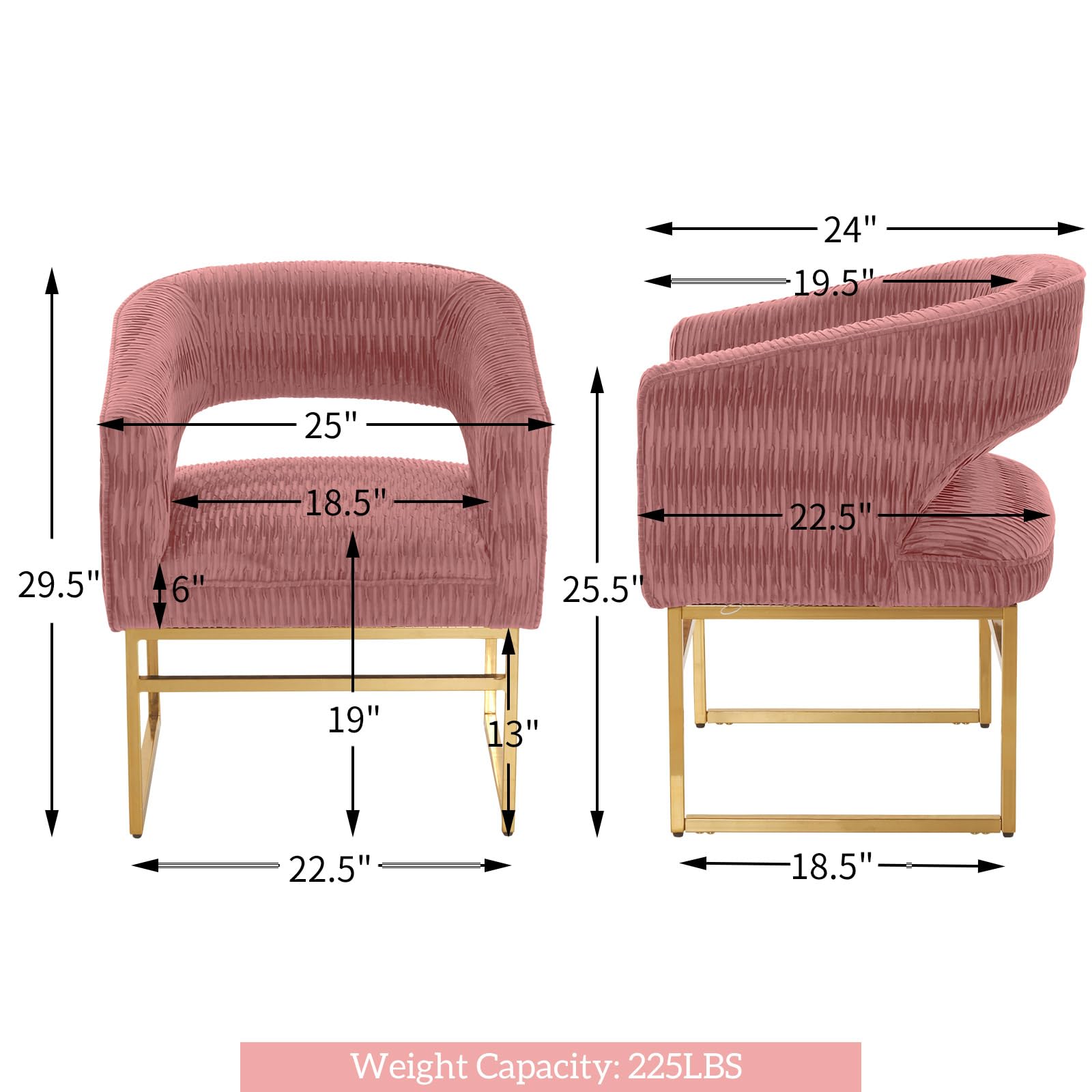 MOJAY Modern Accent Chair,Comfy Velvet Upholstered Hollow Backrest Barrel Chair Single Sofa Reading Chair with Golden Metal Base for Living Room Bedroom Vanity Room