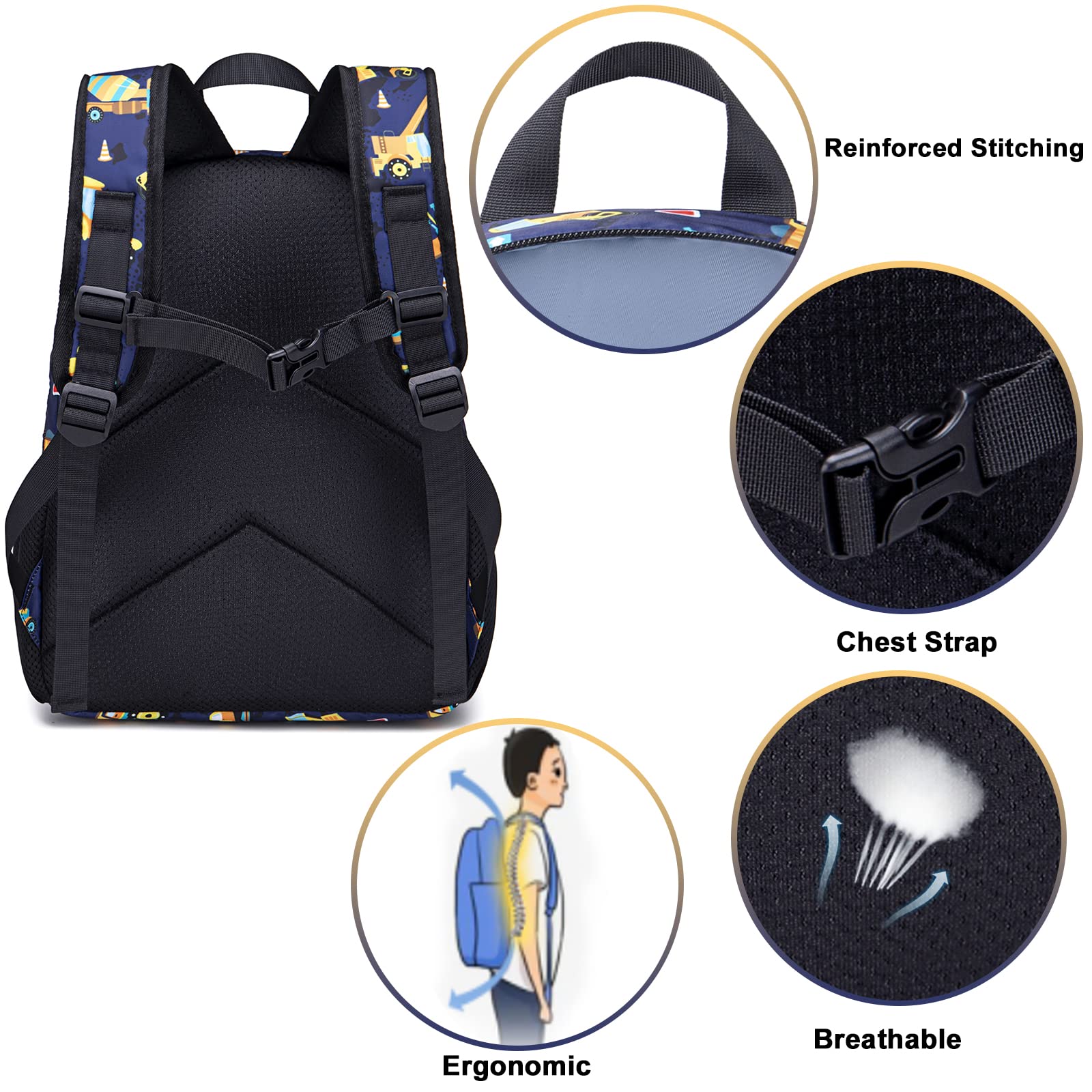 Backpack for Kids Boys Girls Preschool Kindergarten Bookbag Set with Lunch Box Truck Toddler School Bag, navy Blue