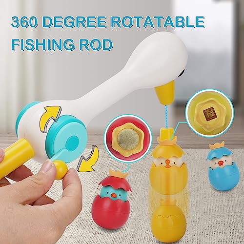 Hiitytin Bath Toy for Toddlers 1-3 Bathtub Toy with Fishing Floating Squirts Toy Water Scoop Swimming Egret Bird and Stacking Cups (6 Pack)