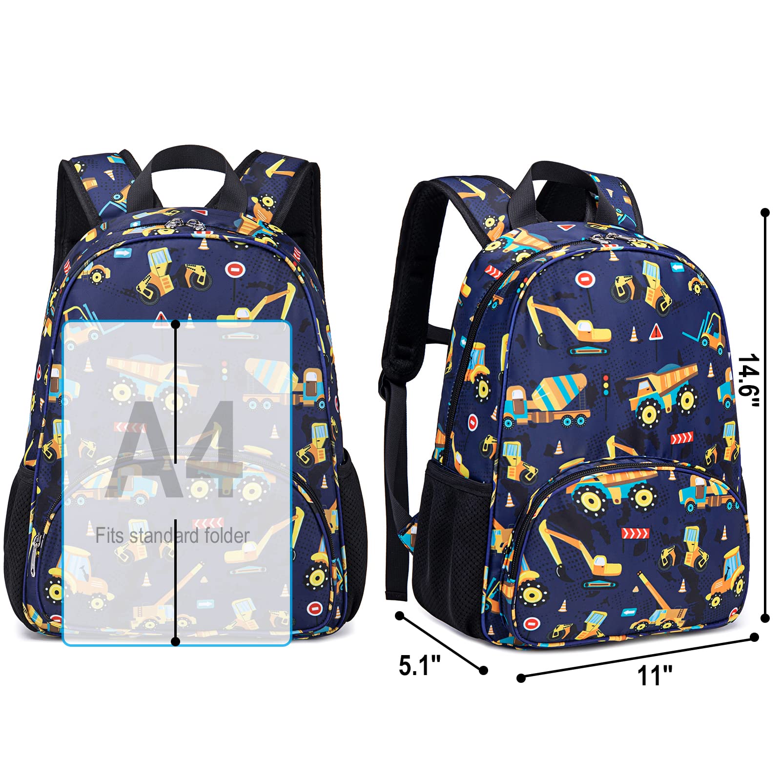 Backpack for Kids Boys Girls Preschool Kindergarten Bookbag Set with Lunch Box Truck Toddler School Bag, navy Blue