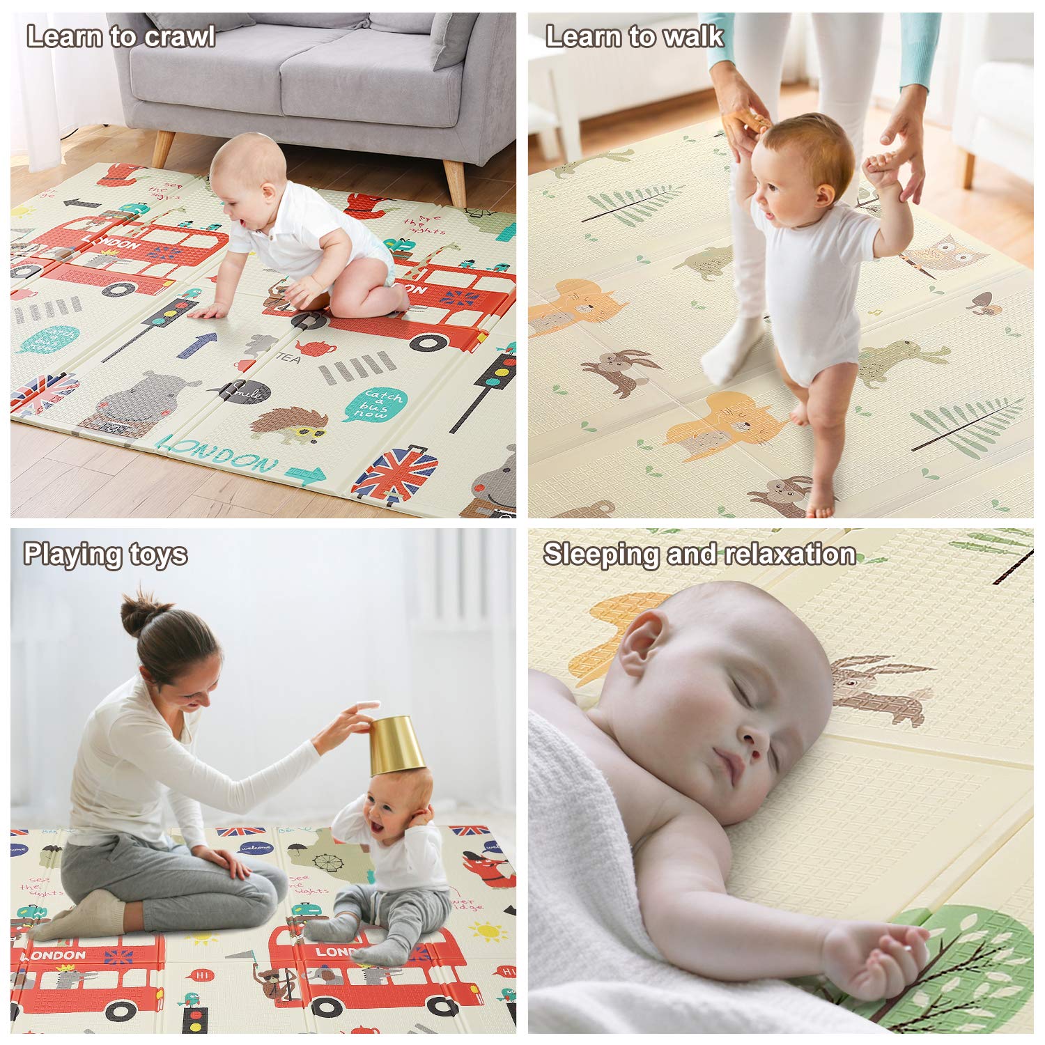 78" X 70" Baby Play Mat Floor Mat Foam Playmat, Non-Toxic Foldable Waterproof Crawling Mat for Toddlers and Infants