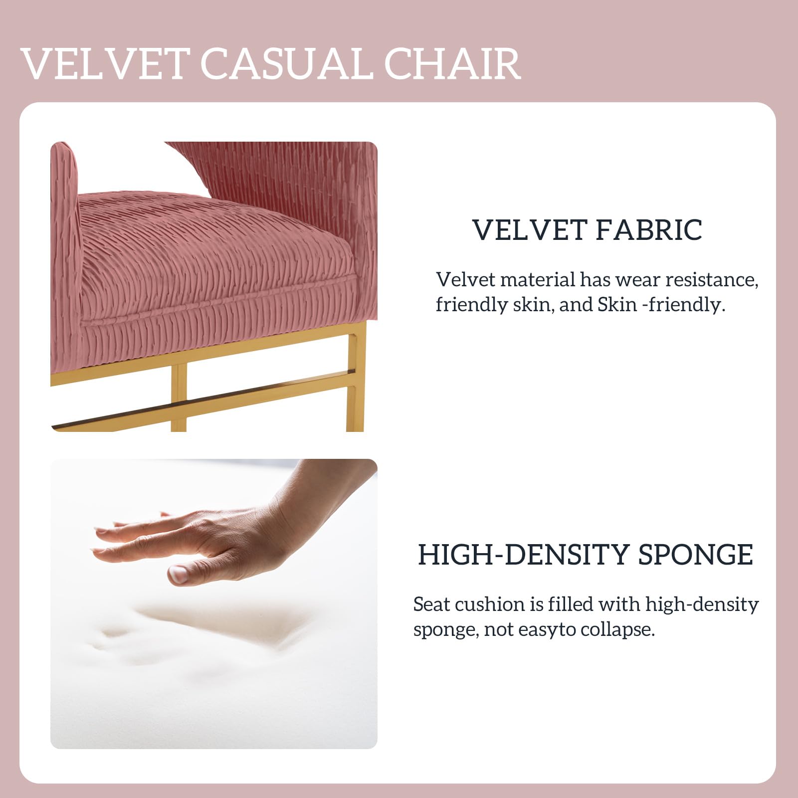MOJAY Modern Accent Chair,Comfy Velvet Upholstered Hollow Backrest Barrel Chair Single Sofa Reading Chair with Golden Metal Base for Living Room Bedroom Vanity Room