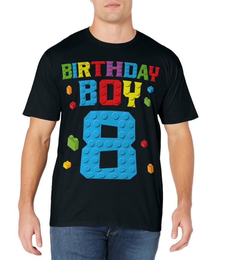 Master Builder 8th Birthday Boy 8 Eight Year Building Bricks T-Shirt