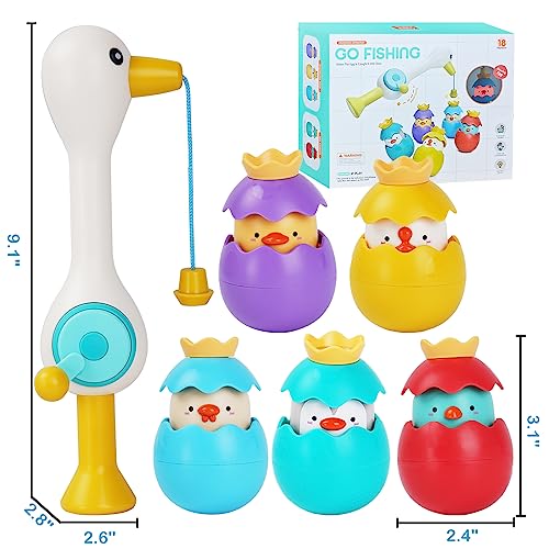 Hiitytin Bath Toy for Toddlers 1-3 Bathtub Toy with Fishing Floating Squirts Toy Water Scoop Swimming Egret Bird and Stacking Cups (6 Pack)