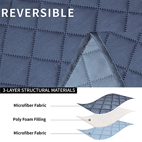 Easy-Going Recliner Sofa Cover, Reversible Couch Cover for Double Recliner, Split Sofa Cover for Each Seat, Furniture Protector with Elastic Strap for Kids, Dogs, Pets(2 Seater, Dark Blue/Light Blue)
