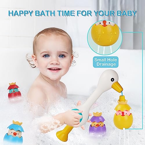 Hiitytin Bath Toy for Toddlers 1-3 Bathtub Toy with Fishing Floating Squirts Toy Water Scoop Swimming Egret Bird and Stacking Cups (6 Pack)