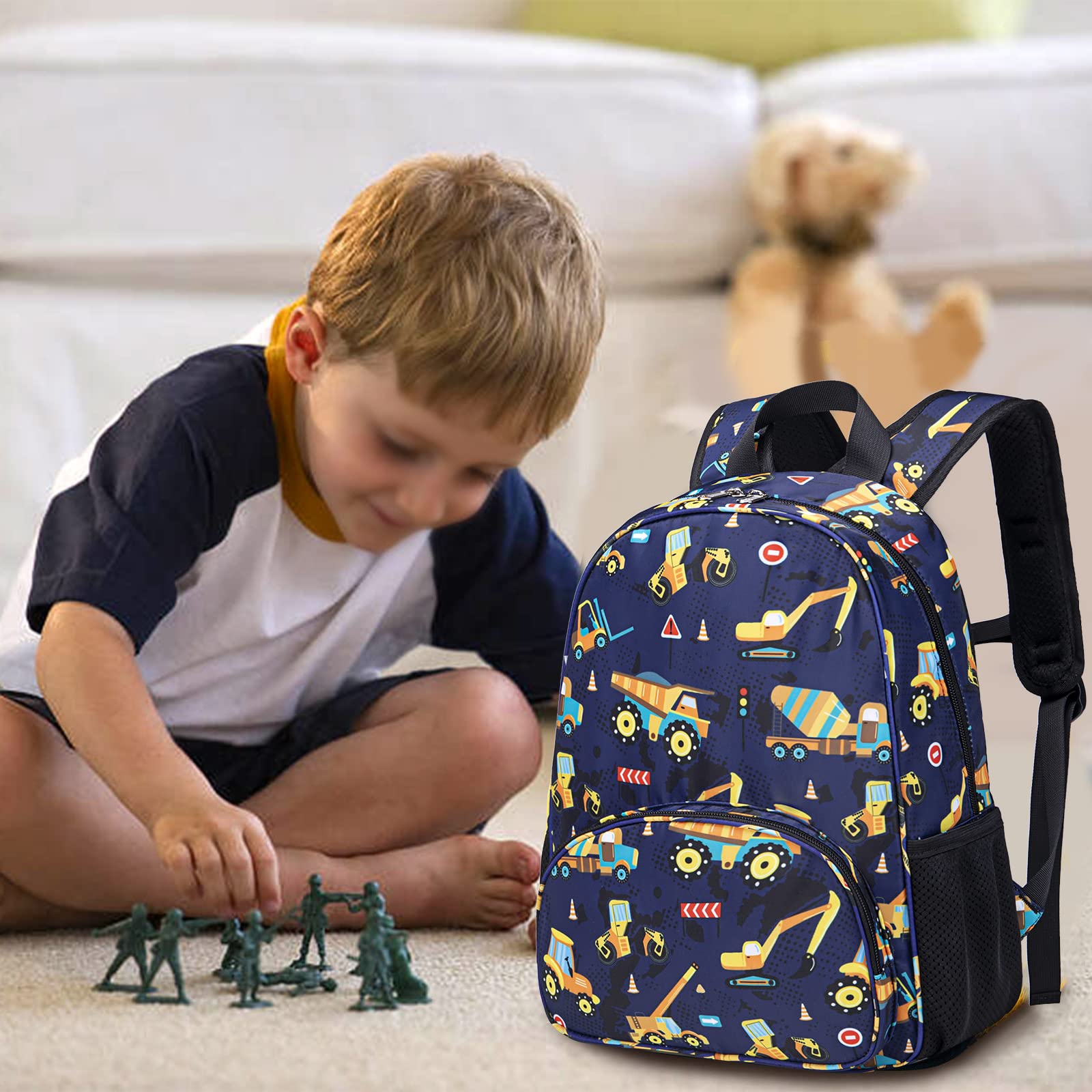 Backpack for Kids Boys Girls Preschool Kindergarten Bookbag Set with Lunch Box Truck Toddler School Bag, navy Blue