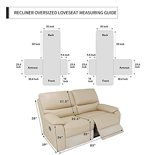 Easy-Going Recliner Sofa Cover, Reversible Couch Cover for Double Recliner, Split Sofa Cover for Each Seat, Furniture Protector with Elastic Strap for Kids, Dogs, Pets(2 Seater, Dark Blue/Light Blue)