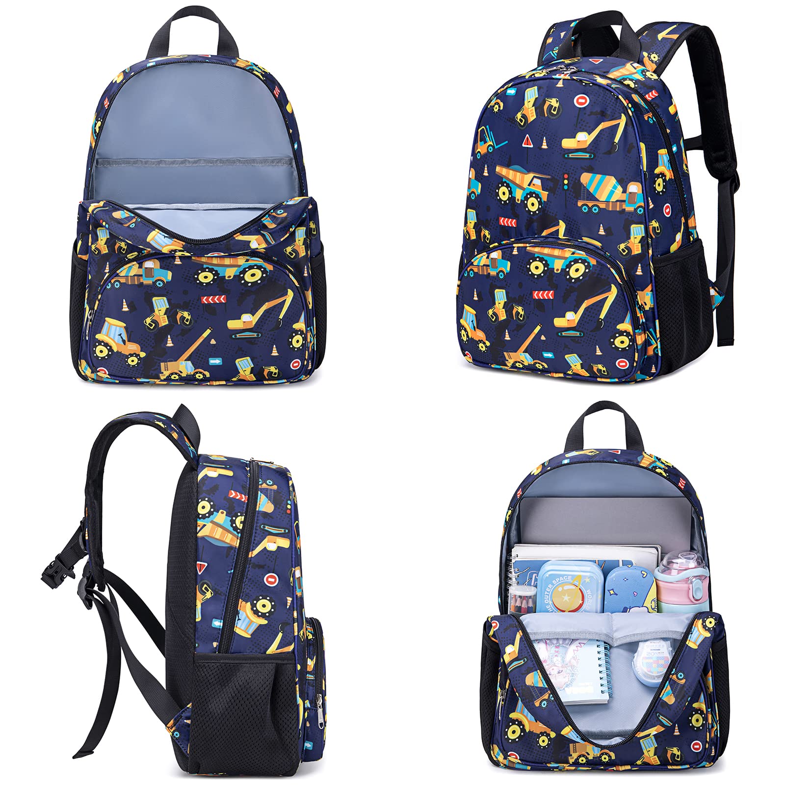 Backpack for Kids Boys Girls Preschool Kindergarten Bookbag Set with Lunch Box Truck Toddler School Bag, navy Blue