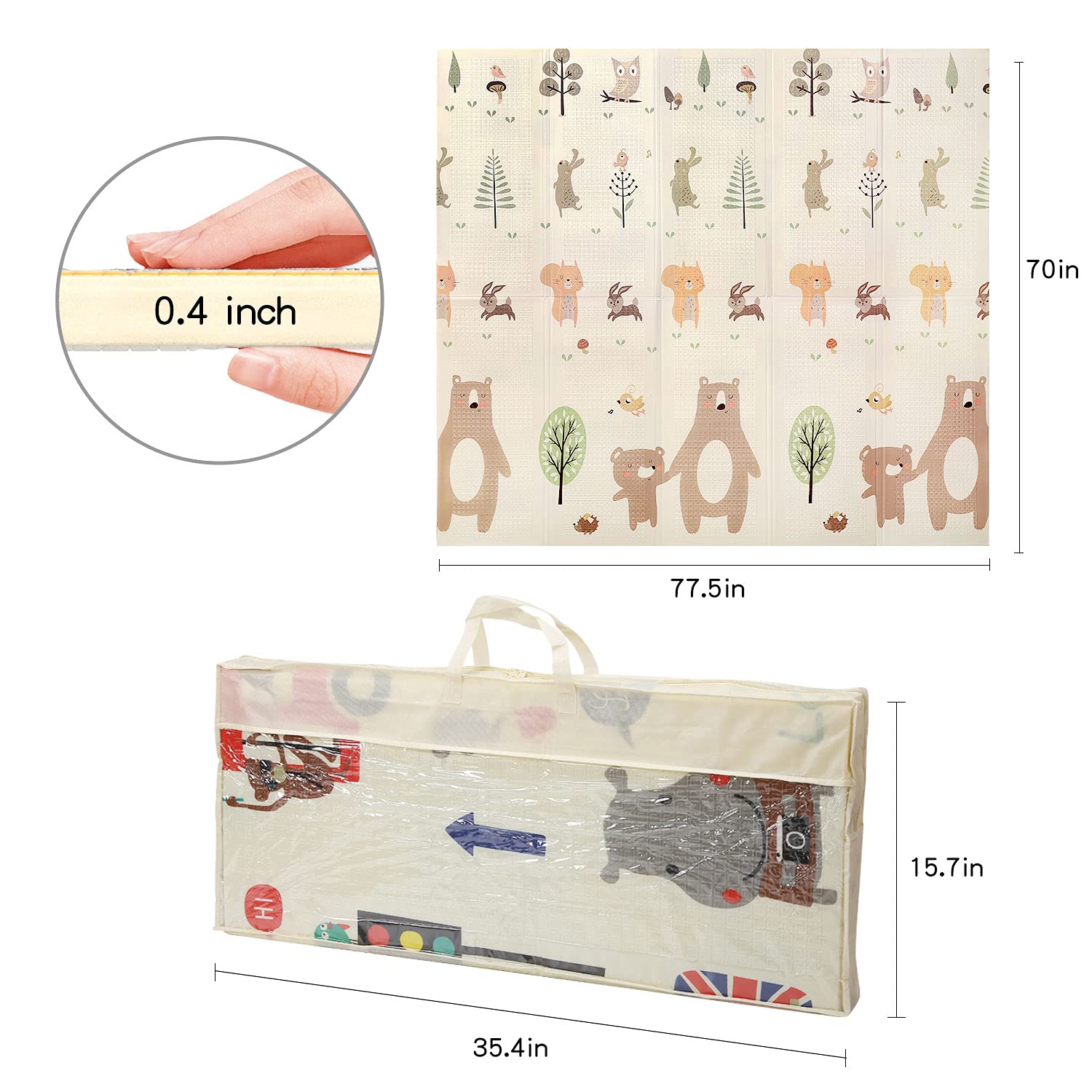 78" X 70" Baby Play Mat Floor Mat Foam Playmat, Non-Toxic Foldable Waterproof Crawling Mat for Toddlers and Infants