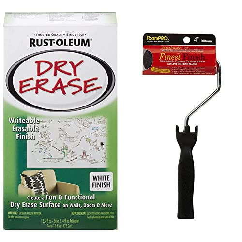 Rust-Oleum 241140 Specialty Dry Erase Brush-On Paint Kit, White & FOAM PRO 184 Foam Paint Roller, Pack of 1