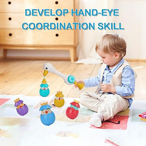 Hiitytin Bath Toy for Toddlers 1-3 Bathtub Toy with Fishing Floating Squirts Toy Water Scoop Swimming Egret Bird and Stacking Cups (6 Pack)