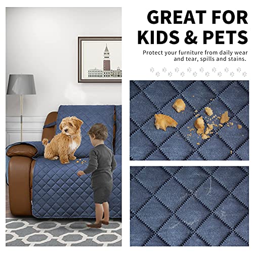 Easy-Going Recliner Sofa Cover, Reversible Couch Cover for Double Recliner, Split Sofa Cover for Each Seat, Furniture Protector with Elastic Strap for Kids, Dogs, Pets(2 Seater, Dark Blue/Light Blue)