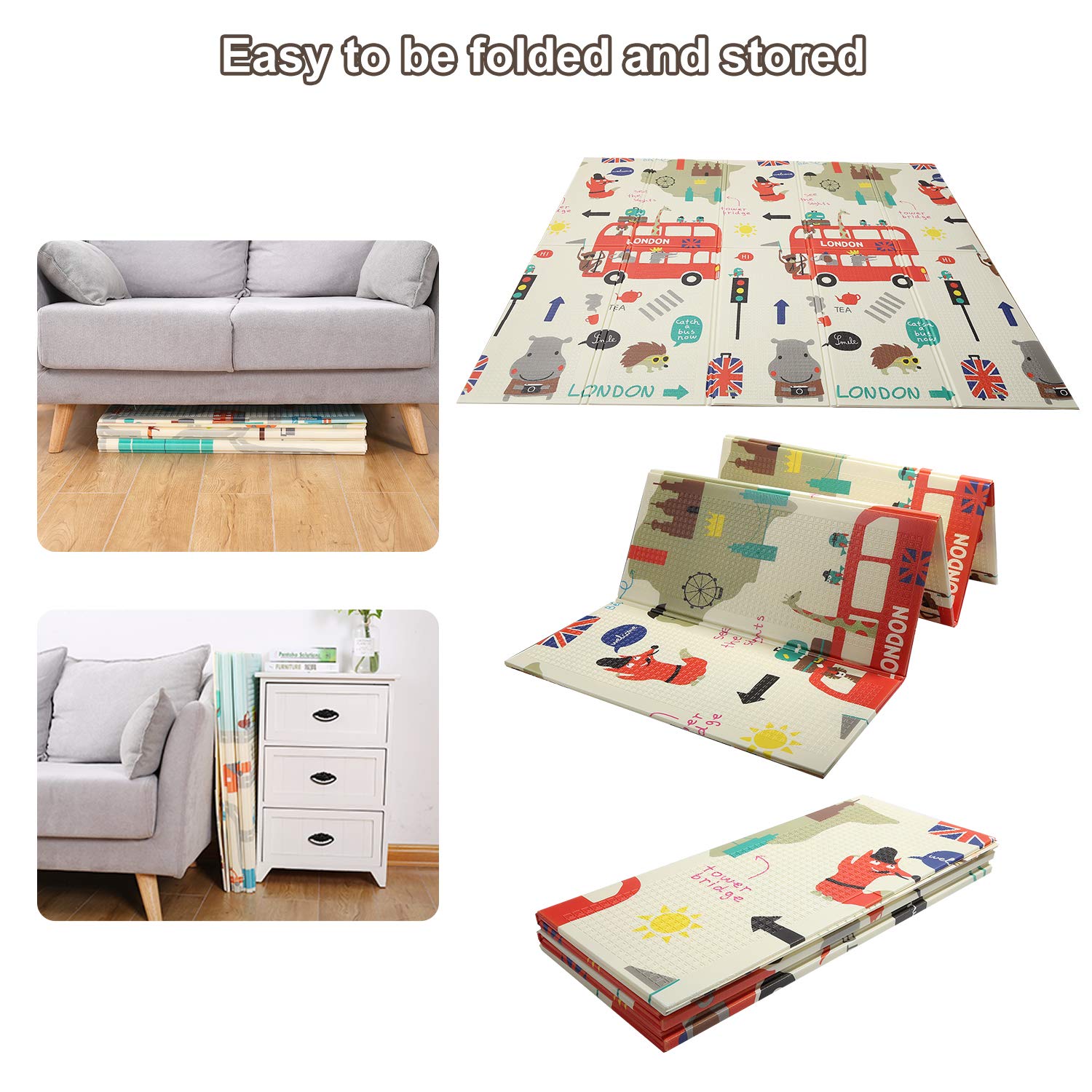 78" X 70" Baby Play Mat Floor Mat Foam Playmat, Non-Toxic Foldable Waterproof Crawling Mat for Toddlers and Infants