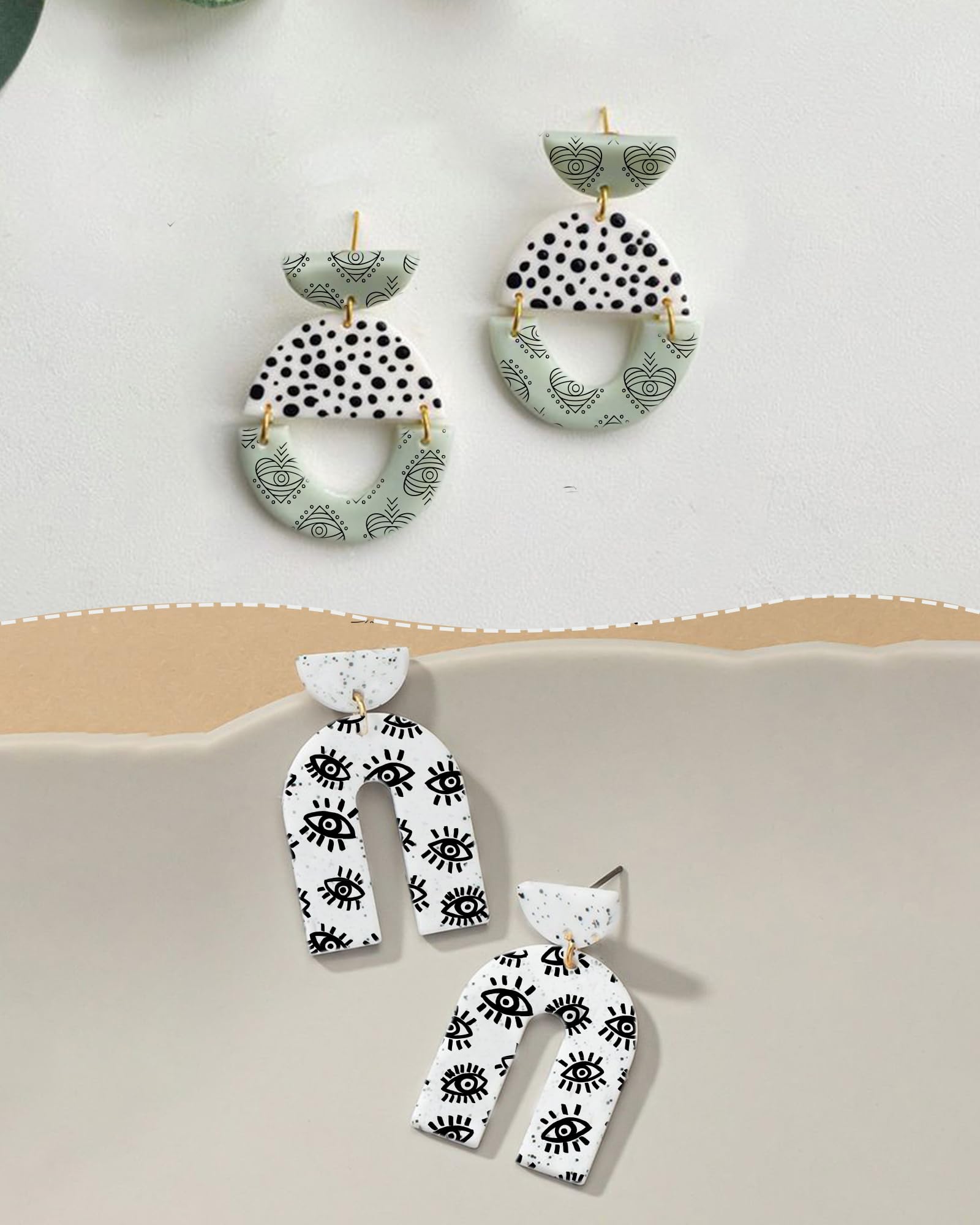 Puocaon Boho Clay Silk Screens - 6 Pcs Lucky Evil Eye Shape Silk Screen Stencils for Polymer Clay, Screen Stencils for Polymer Clay Earrings Making, Silk Screen for Transfer Patterns on Polymer Clay