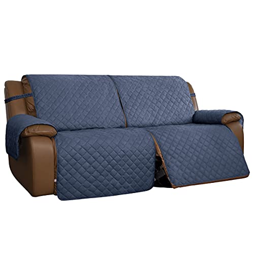 Easy-Going Recliner Sofa Cover, Reversible Couch Cover for Double Recliner, Split Sofa Cover for Each Seat, Furniture Protector with Elastic Strap for Kids, Dogs, Pets(2 Seater, Dark Blue/Light Blue)