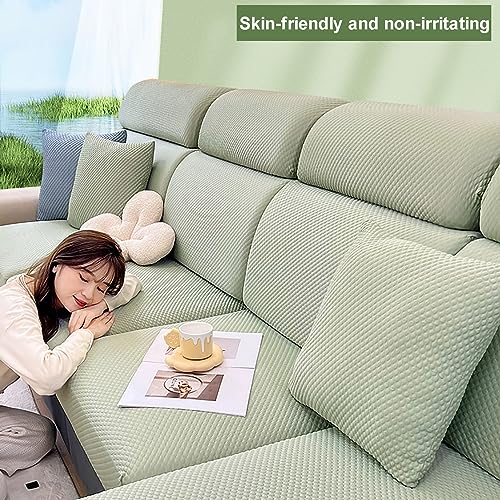 Summer Ice Silk Sofa Cushion Cover,Non-Slip Wear-Resistant Sectional Slipcovers Set Cooling Stretch Couch Cushion Cover,Furniture Protector for 1/2/3/4 Seater (3 Seater Cover, Blue)