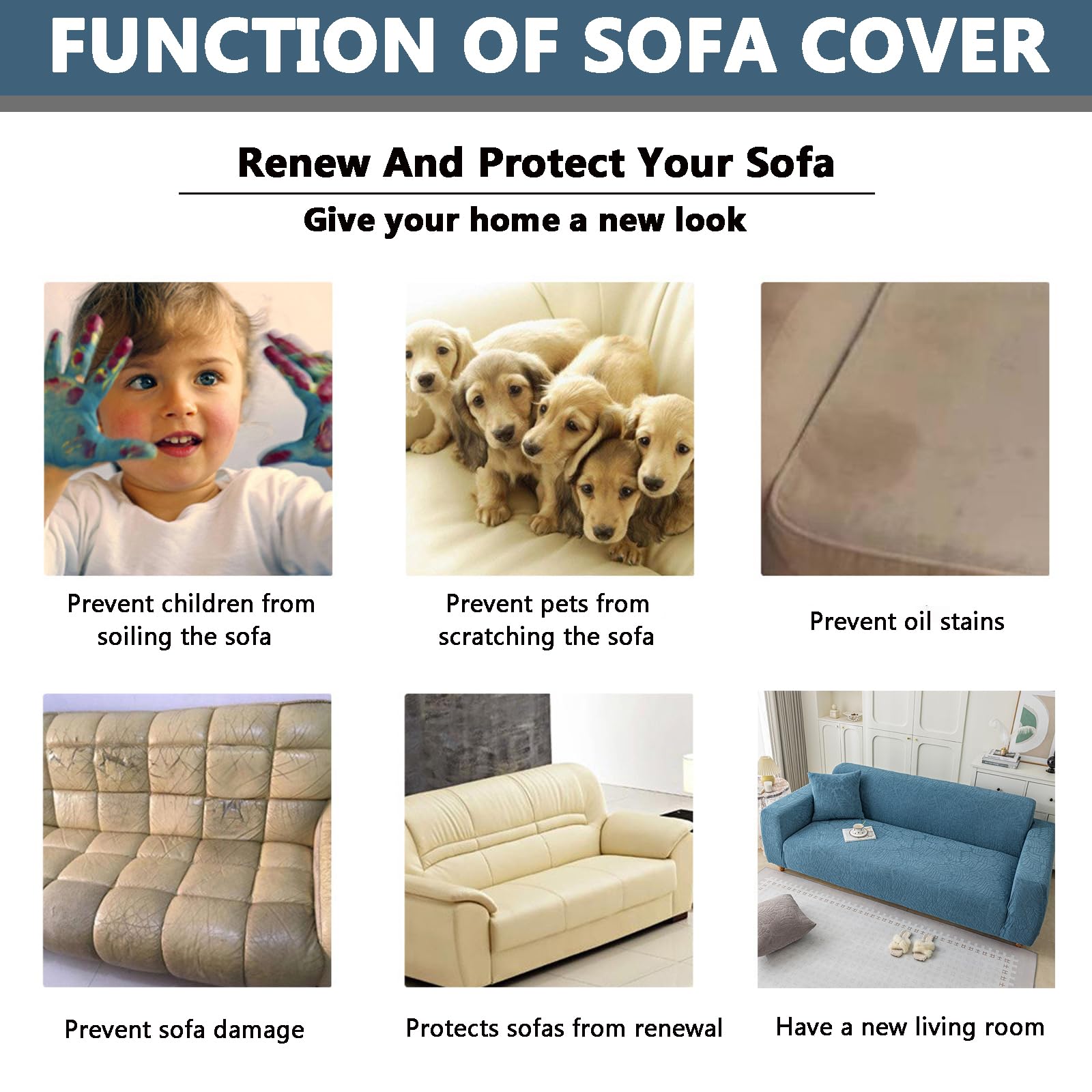 OQHAIR Stretch Jacquard Sofa Cover 3 Seater 1 Piece Willow Couch Cover for 3 Cushion Couch for Living Room Pets Furniture Protector Sofa Covers -Blue-4 Seater