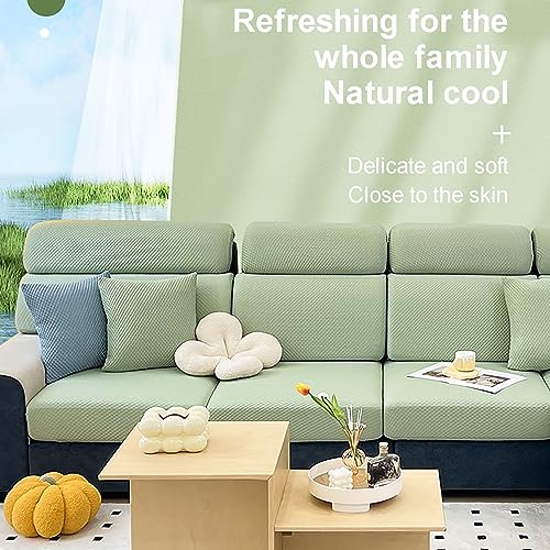 Summer Ice Silk Sofa Cushion Cover,Non-Slip Wear-Resistant Sectional Slipcovers Set Cooling Stretch Couch Cushion Cover,Furniture Protector for 1/2/3/4 Seater (3 Seater Cover, Blue)